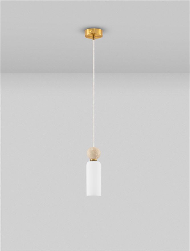 Nova Luce | Suspension - FILOMENA - Stone Travertine & Opal Glass ...